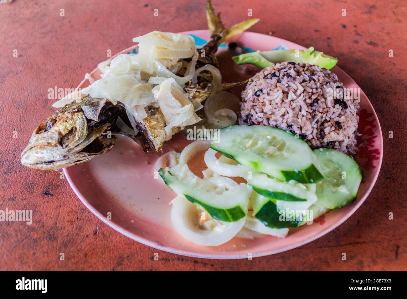 Fried fish dish in an eatery Portobelo village, Panama Stock Photo - Alamy