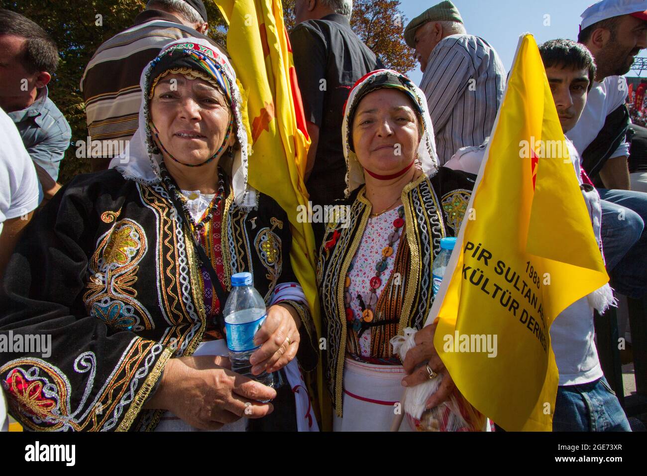 Women wearing traditional costume during the Alevis' demonstration ...