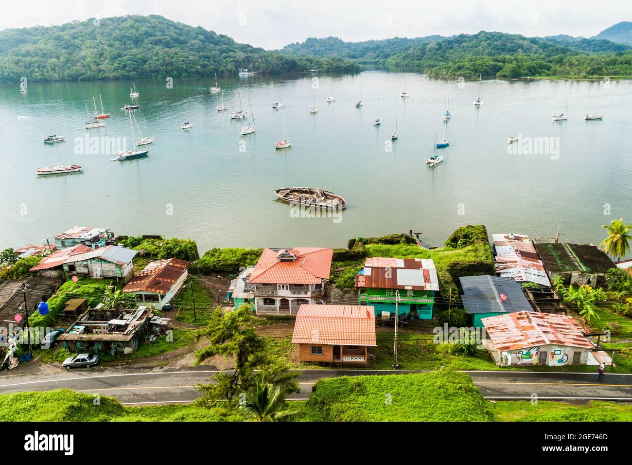 Aerial view of Portobelo village and sail boats, Panama Stock Photo - Alamy