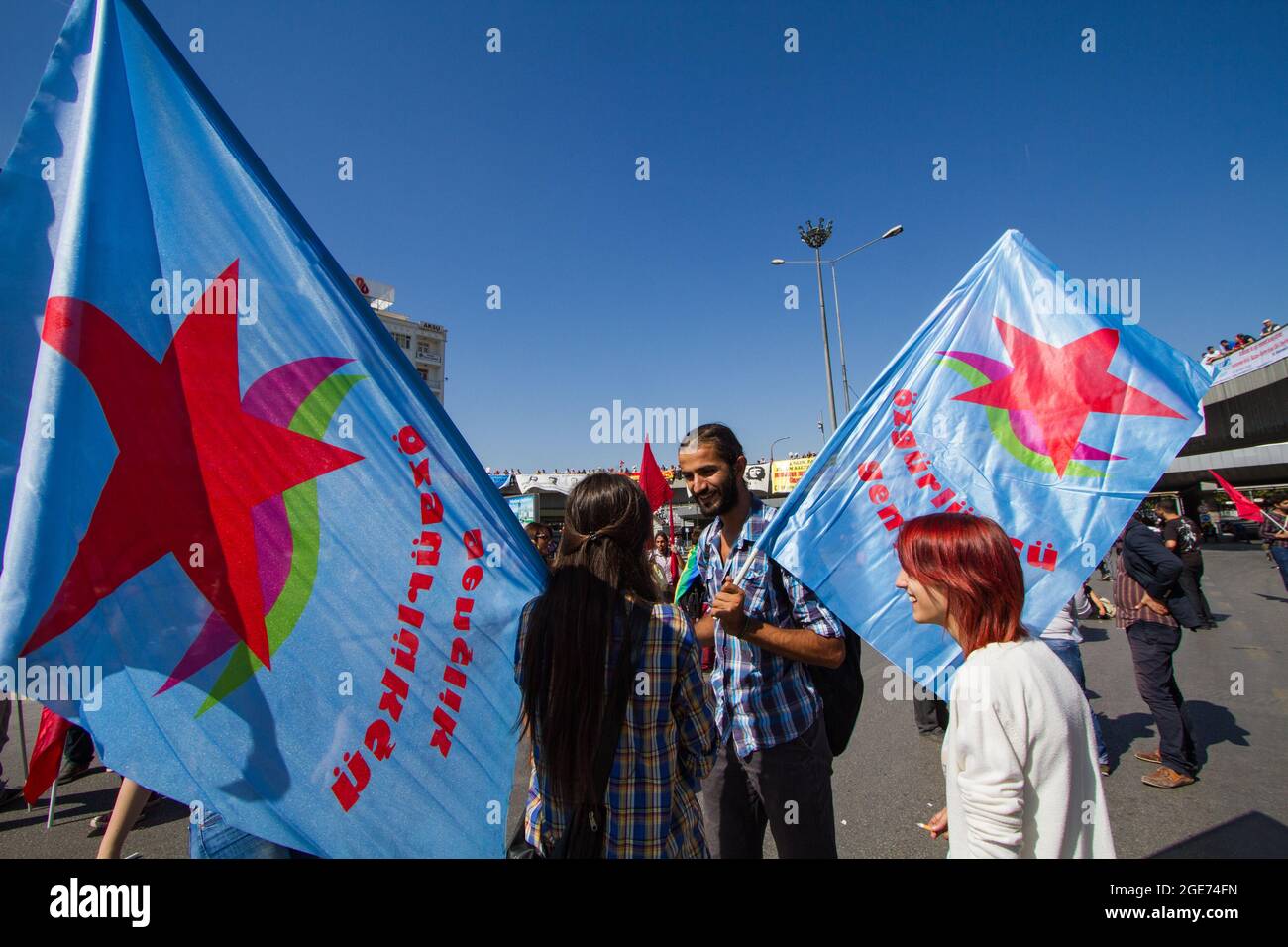 People carrying flags of the "Freedom Union" during the Alevis ...