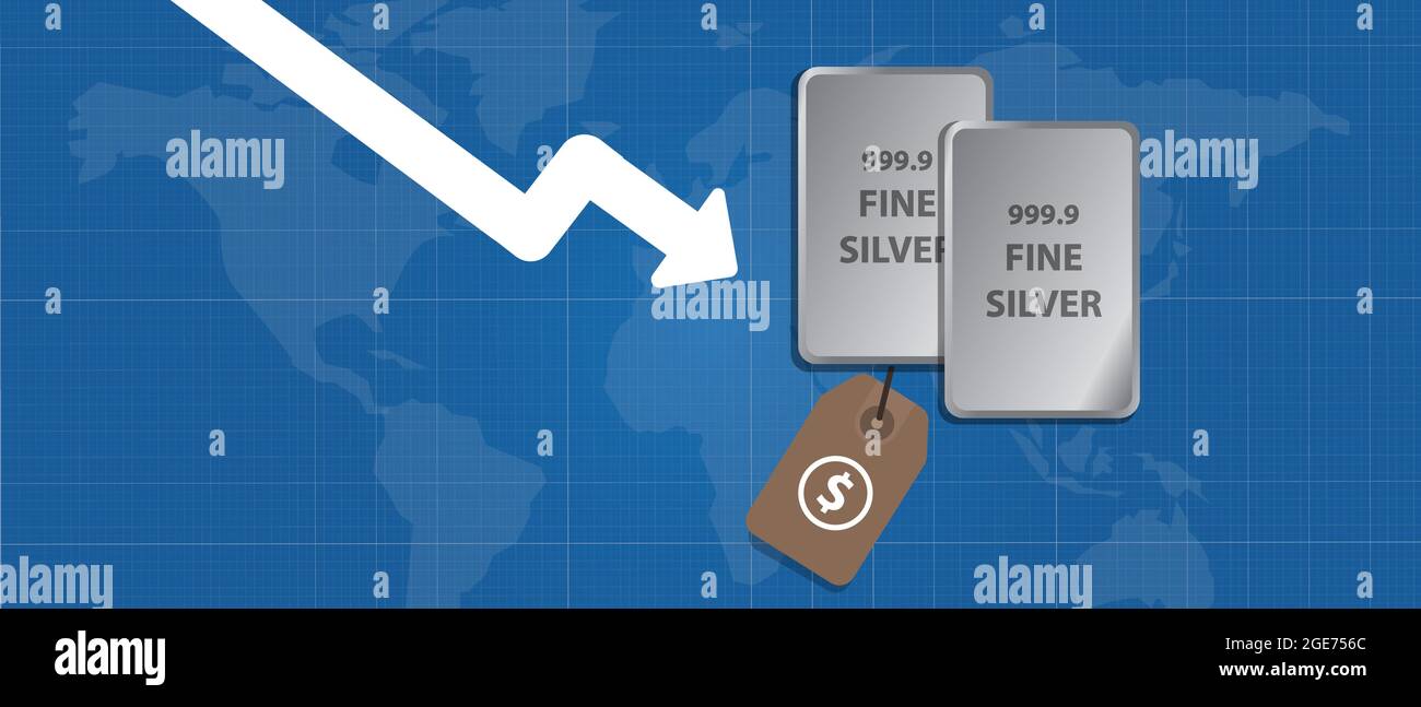 Silver bar precious metal going down decrease drop low decline trade ...