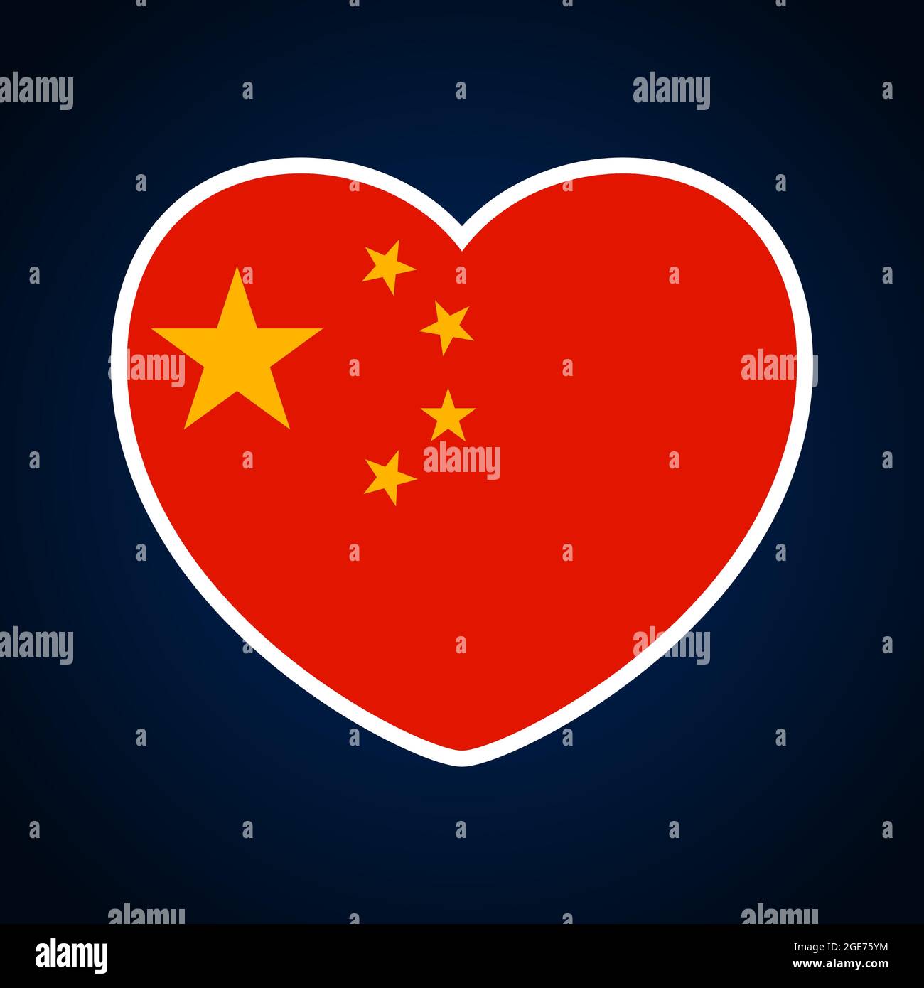 china flag in a shape of heart. Icon flat heart symbol of love on the ...