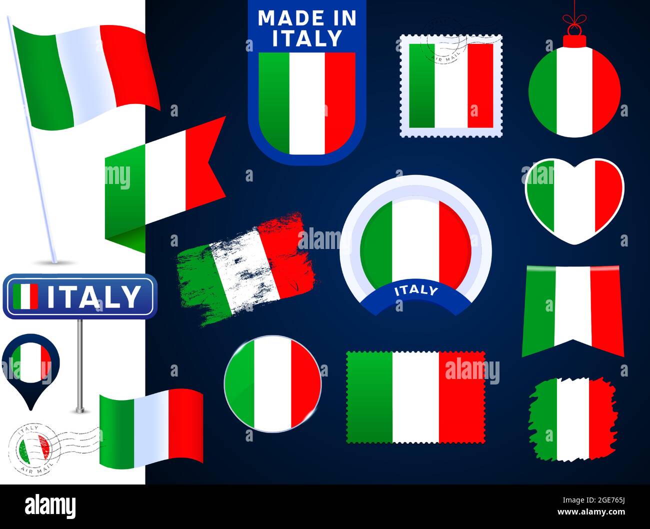 italy flag vector collection. big set of national flag design elements ...