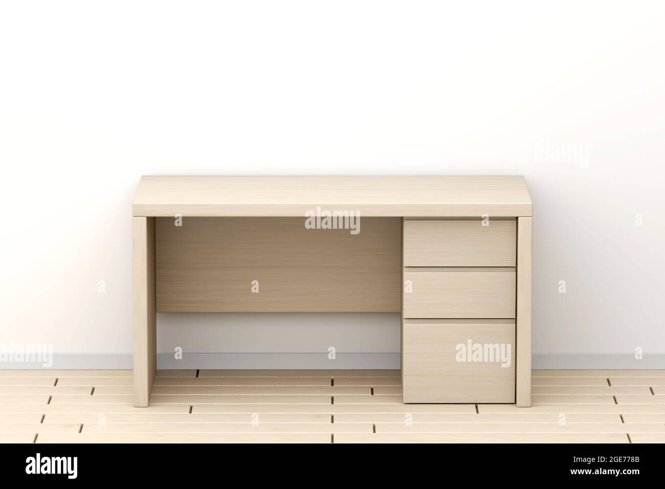 Front view of an empty wooden desk in the office Stock Photo - Alamy