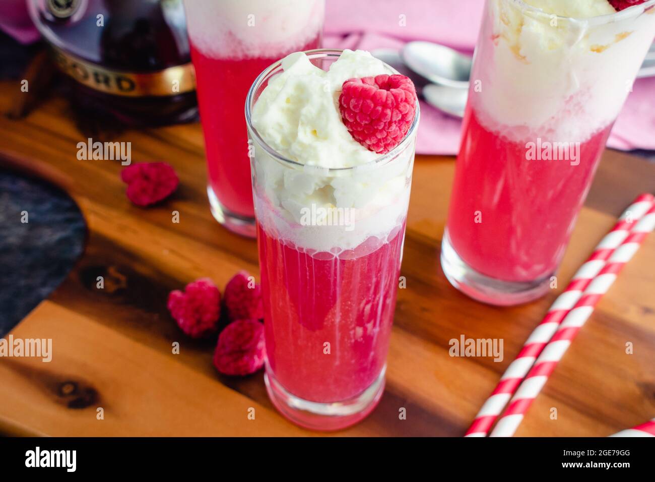 Raspberry Italian Cream Sodas Made Topped with Whipped Cream and Frozen ...