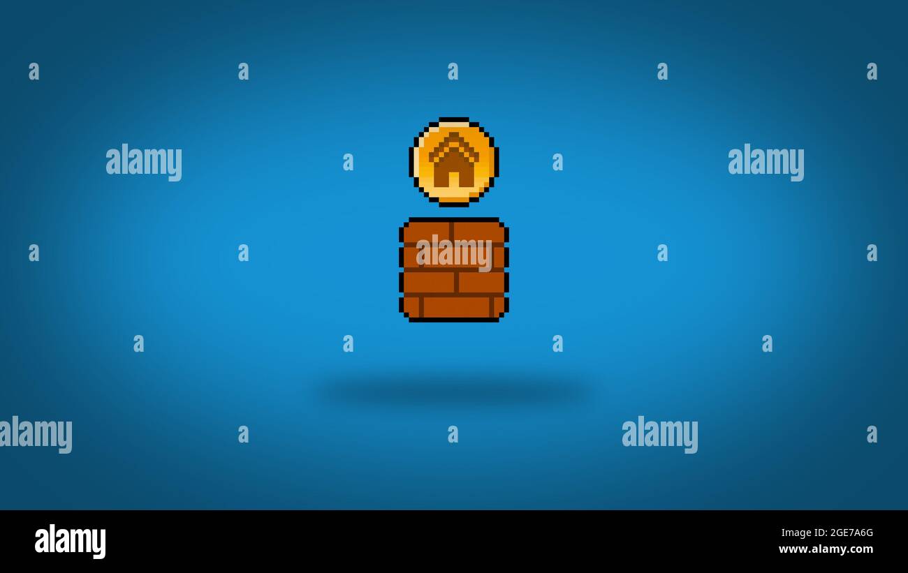 Pixel housing coin from gaming block - high res 4k background Stock ...