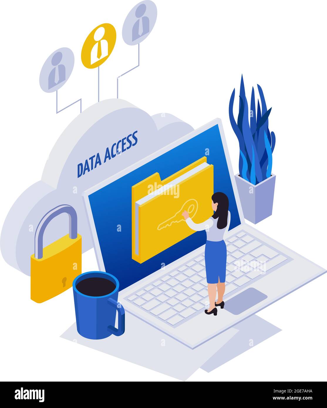 Remote management distant work isometric icons composition with woman ...