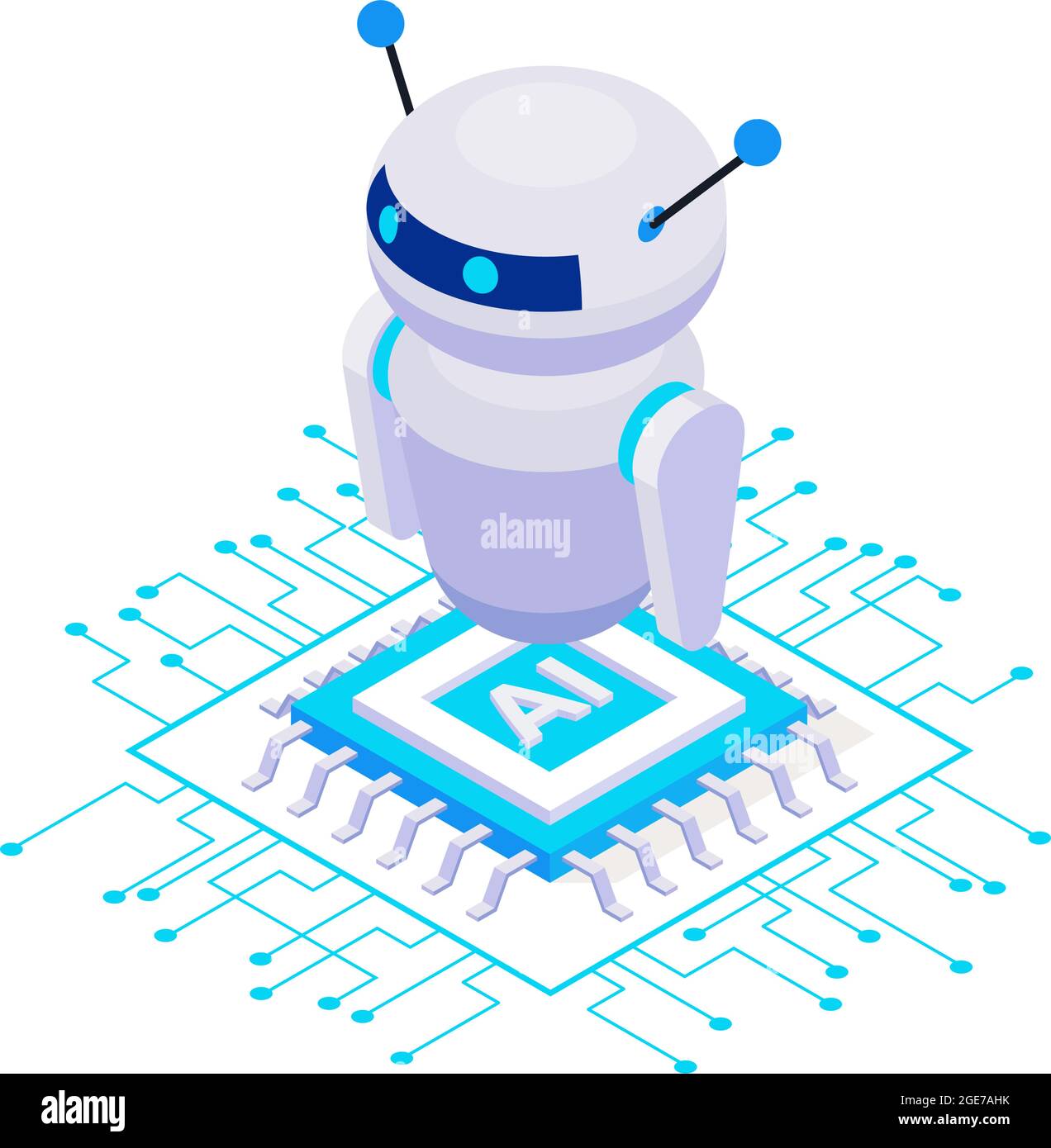 Cute artificial intelligence robot isometric icon on white background ...