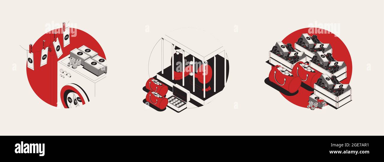 Dirty money isometric composition with money laundering concept vector ...