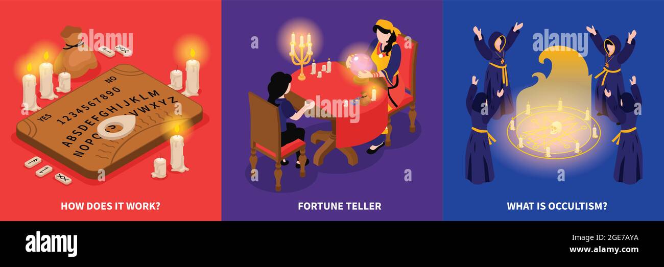 Isometric psychic fortune occult design concept with square ...