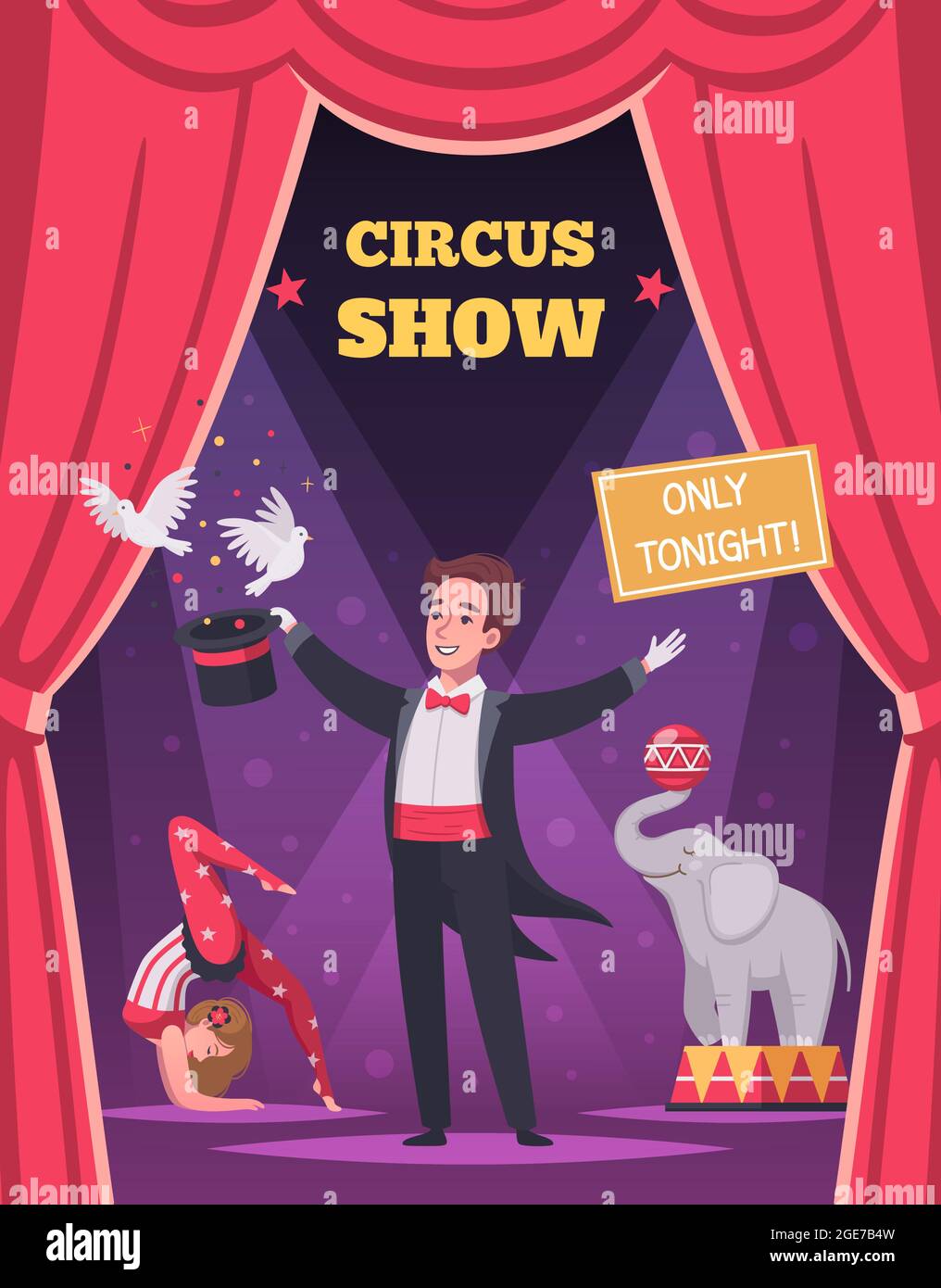Circus gymnasts cartoon design with circle tricks symbols vector ...