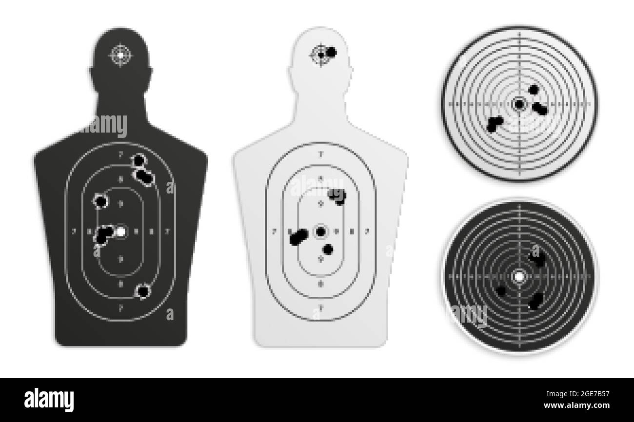 Bullet holes target realistic set on blank background with isolated ...