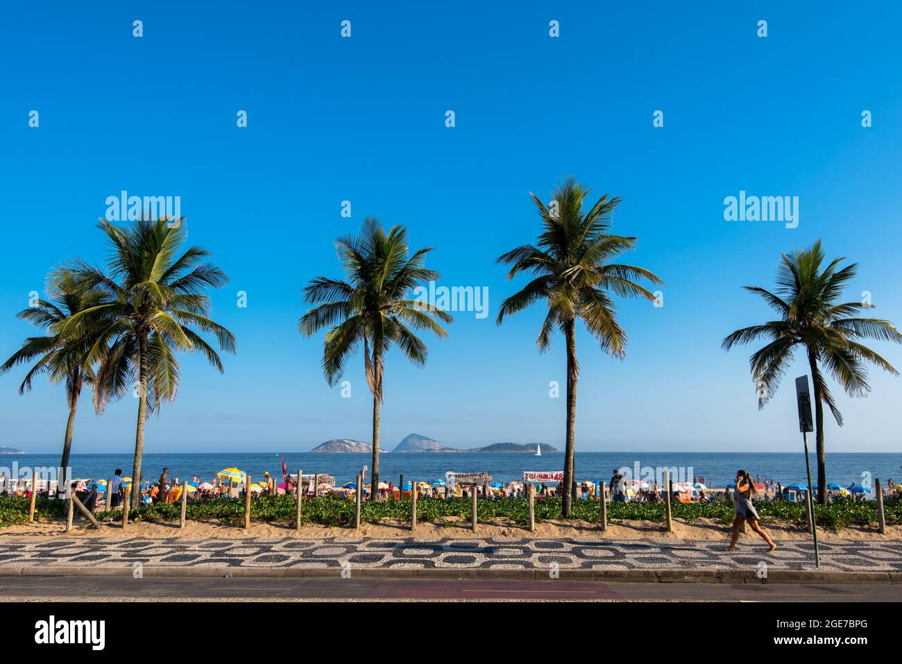 Sidewalk with palm trees in Ipanema beach in Rio de Janeiro Stock Photo ...