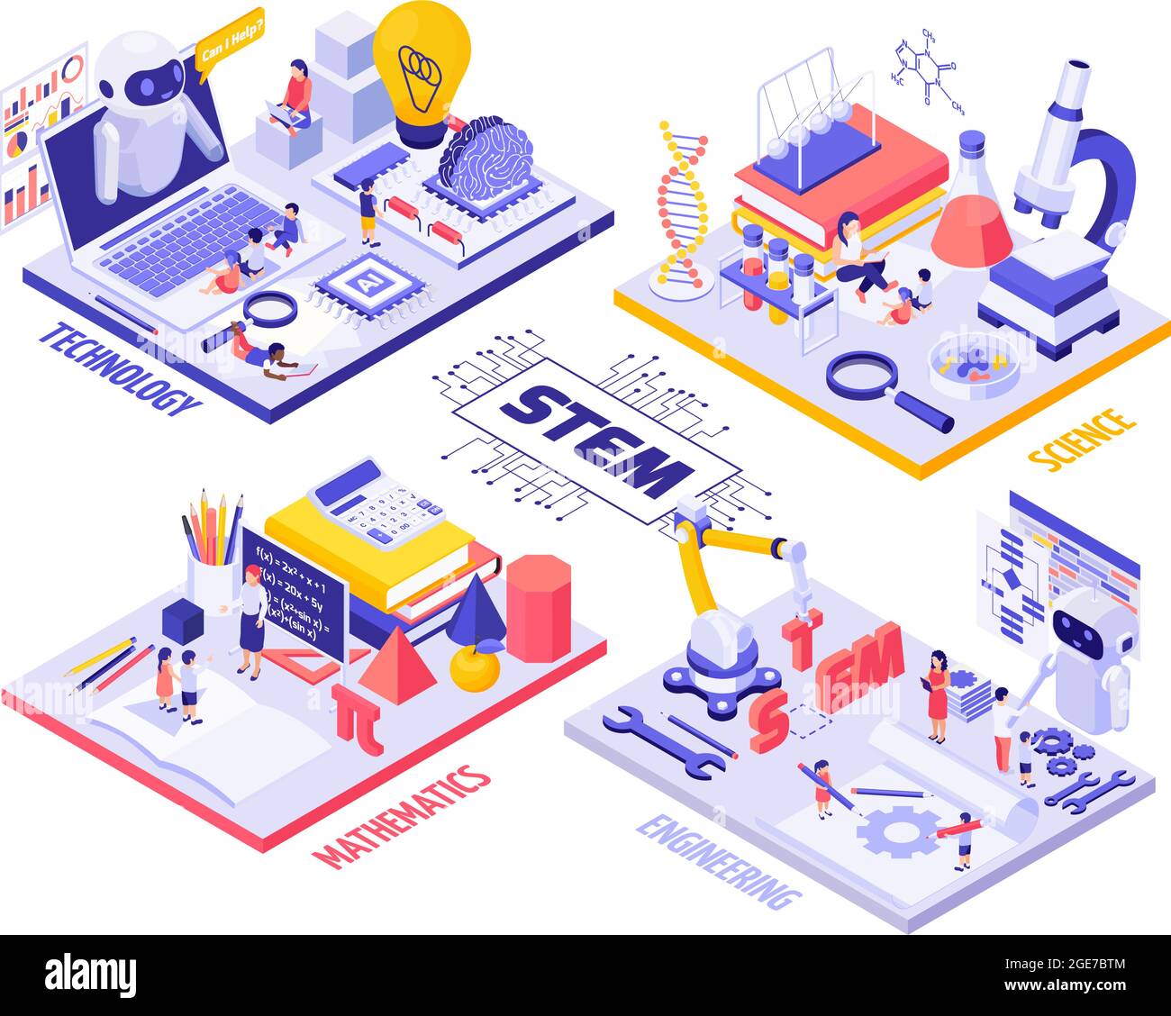 STEM education isometric Infographics with children and teachers ...