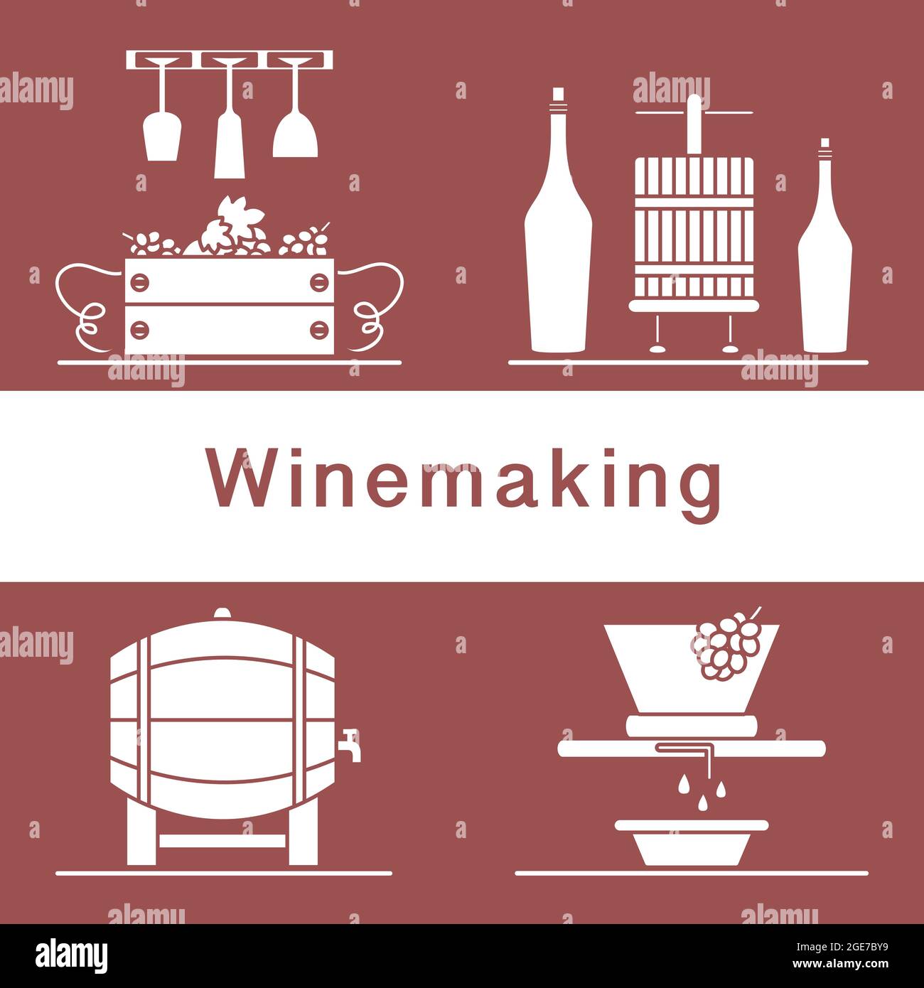 Vector illustration Winemaking Process. Crates full of grapes ...
