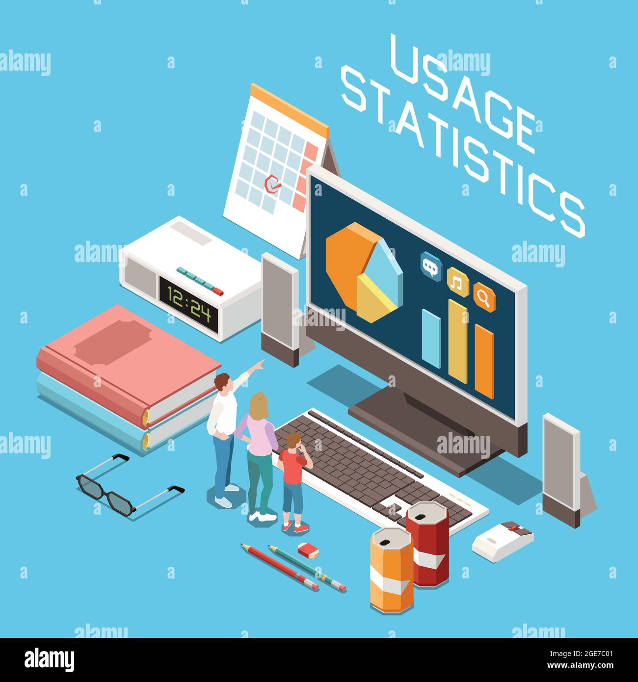 Parental digital control isometric composition with checking screen ...