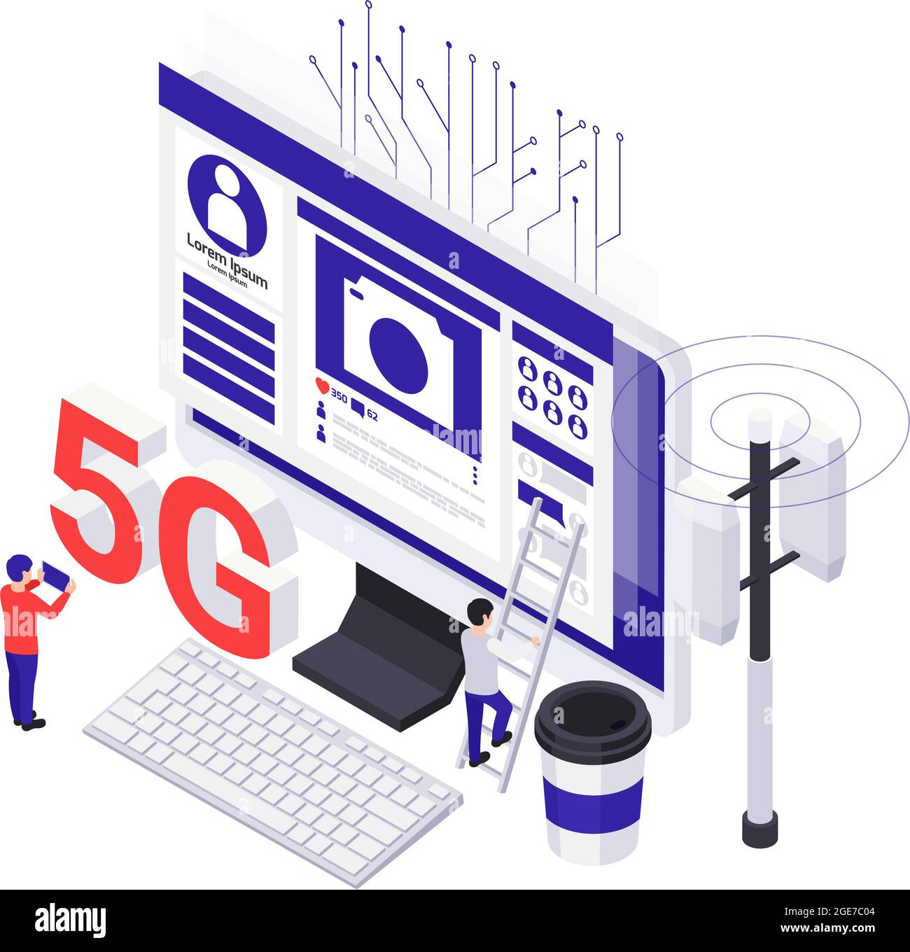 Isometric 5g internet technology concept with computer telecommuncation ...