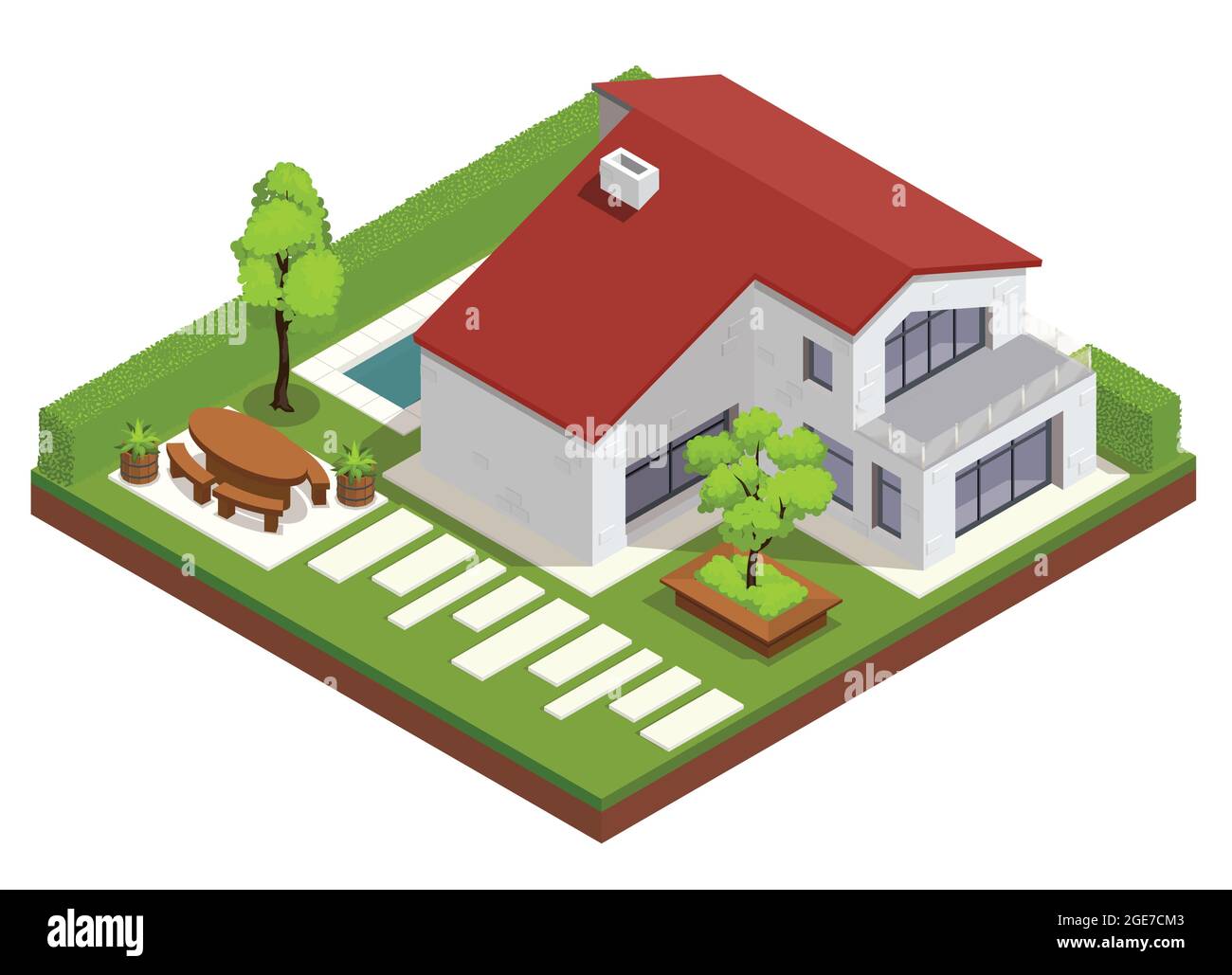 Landscape design isometric composition with view of residential yard ...