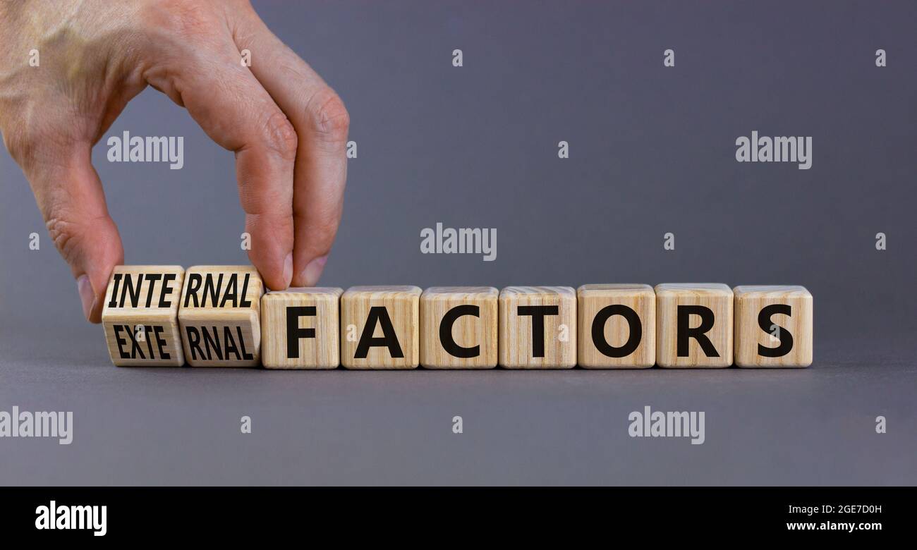 External or internal factors symbol. Businessman turns cubes, changes ...