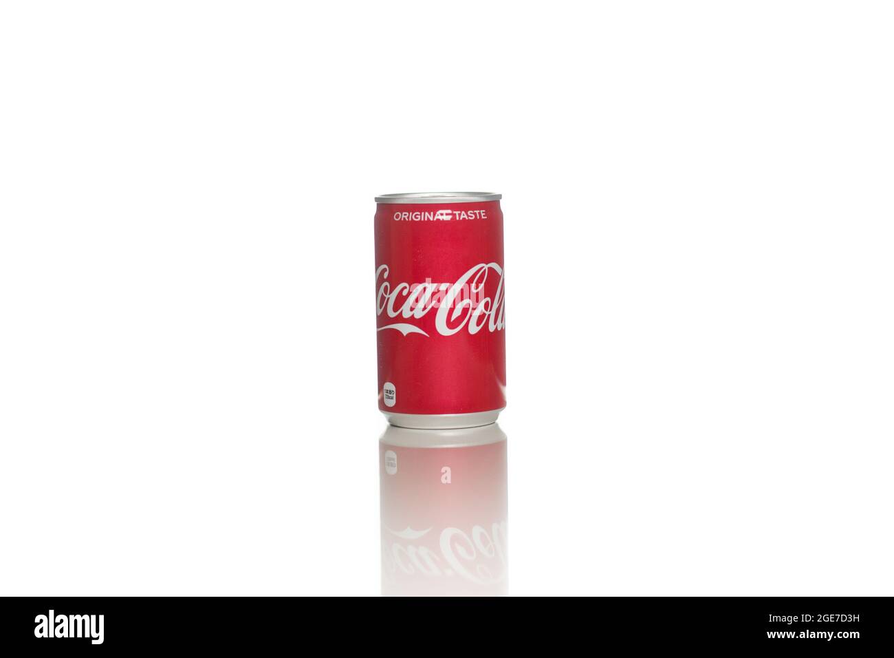KUALA LUMP, MALAYSIA - Aug 01, 2019: A Coca Cola small tin can isolated ...
