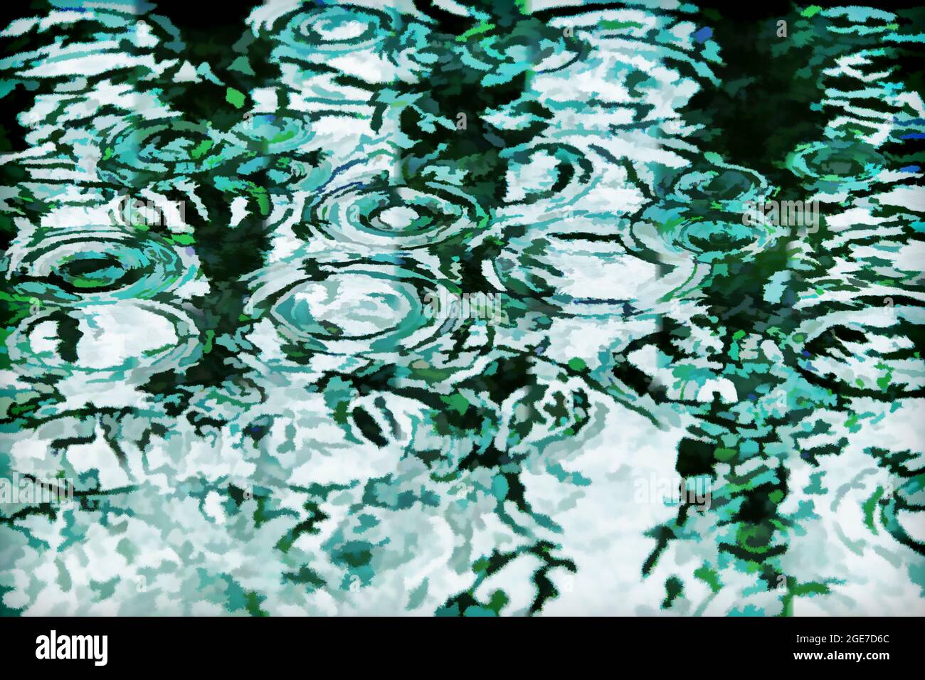 Atistic rendition of rain cirlcles and ripples. Rain on the puddle ...