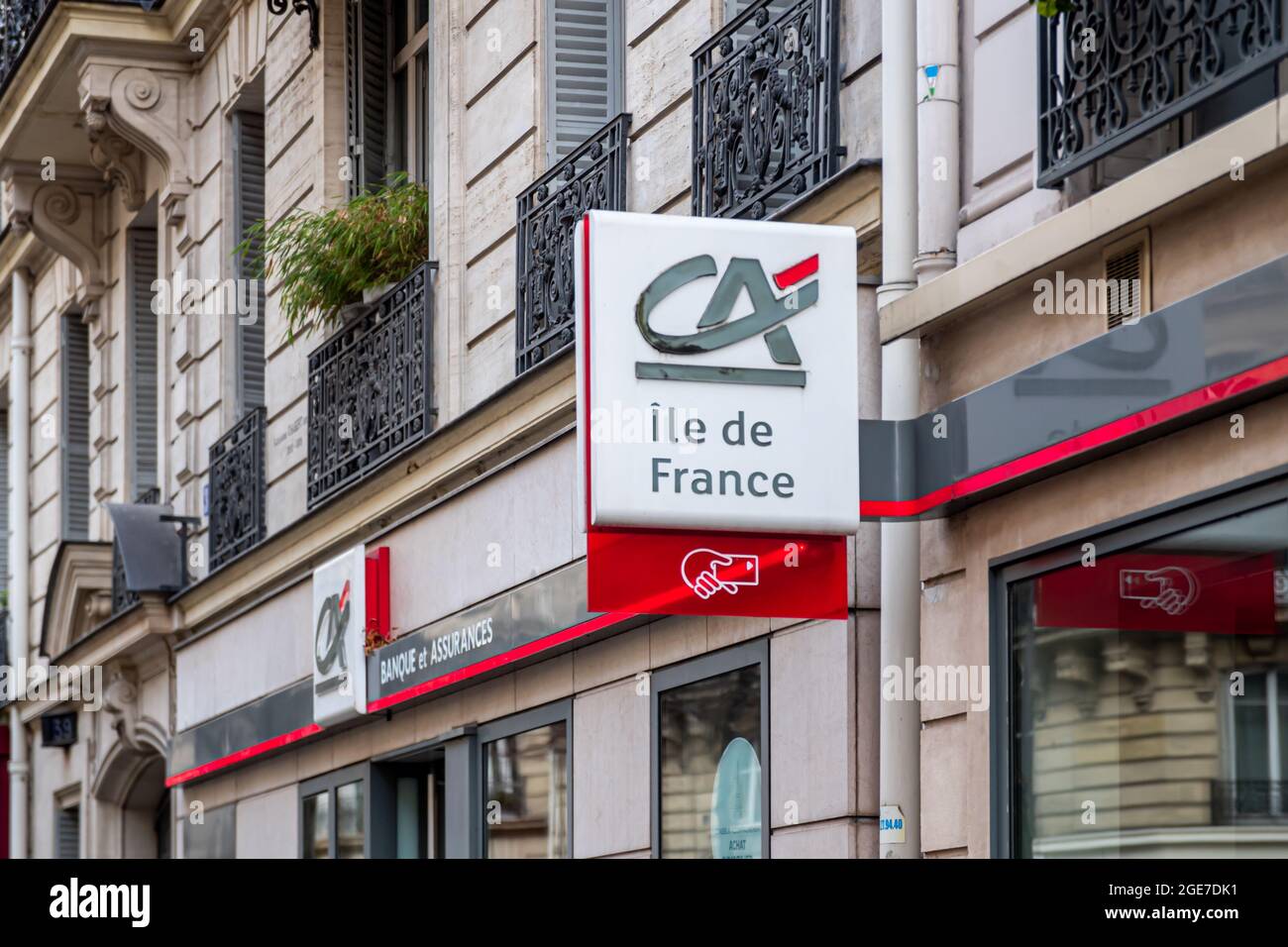 PARIS, FRANCE - Jul 01, 2021: A French logo of CA Bank store shop in ...
