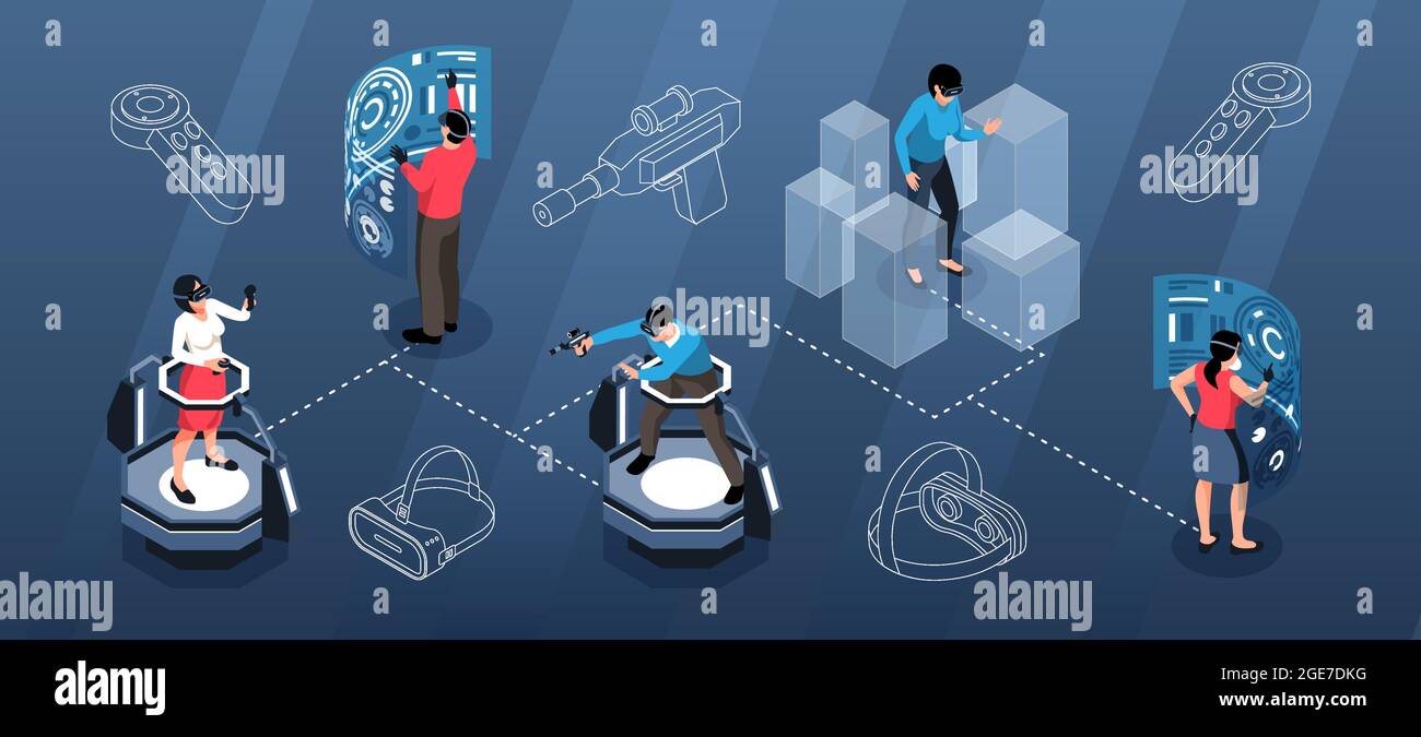 Isometric infographics with human characters and virtual reality ...