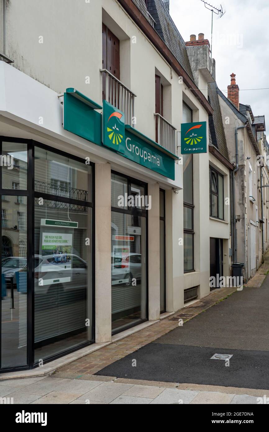 SABLE, FRANCE - Jul 22, 2021: A French store with Groupama signage in ...