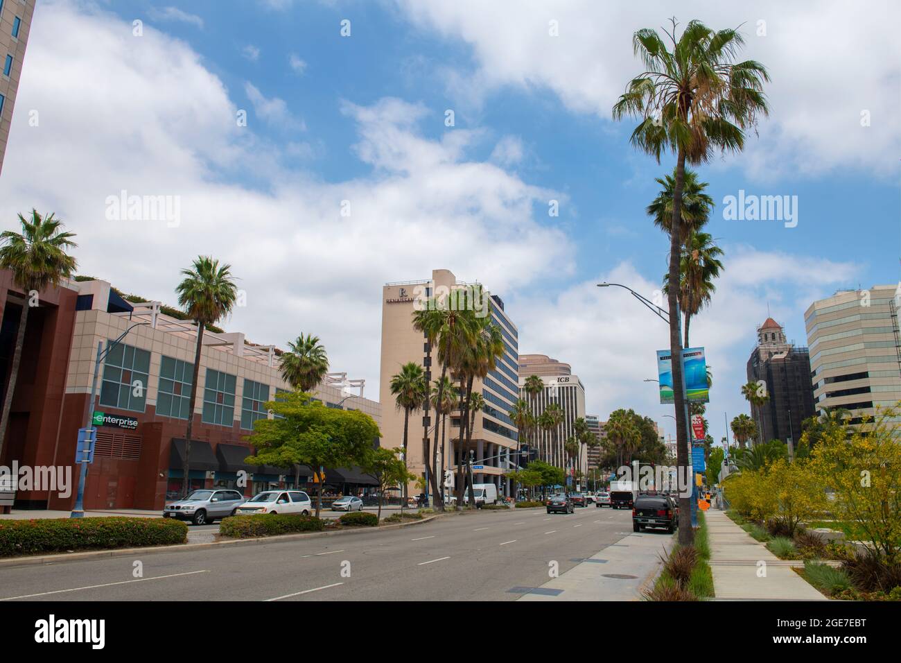 Long Beach modern buildings on Ocean Blvd at Pacific Avenue in downtown ...
