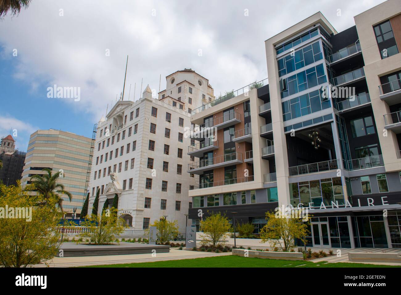 Long Beach modern buildings on Ocean Blvd at Pacific Avenue in downtown ...