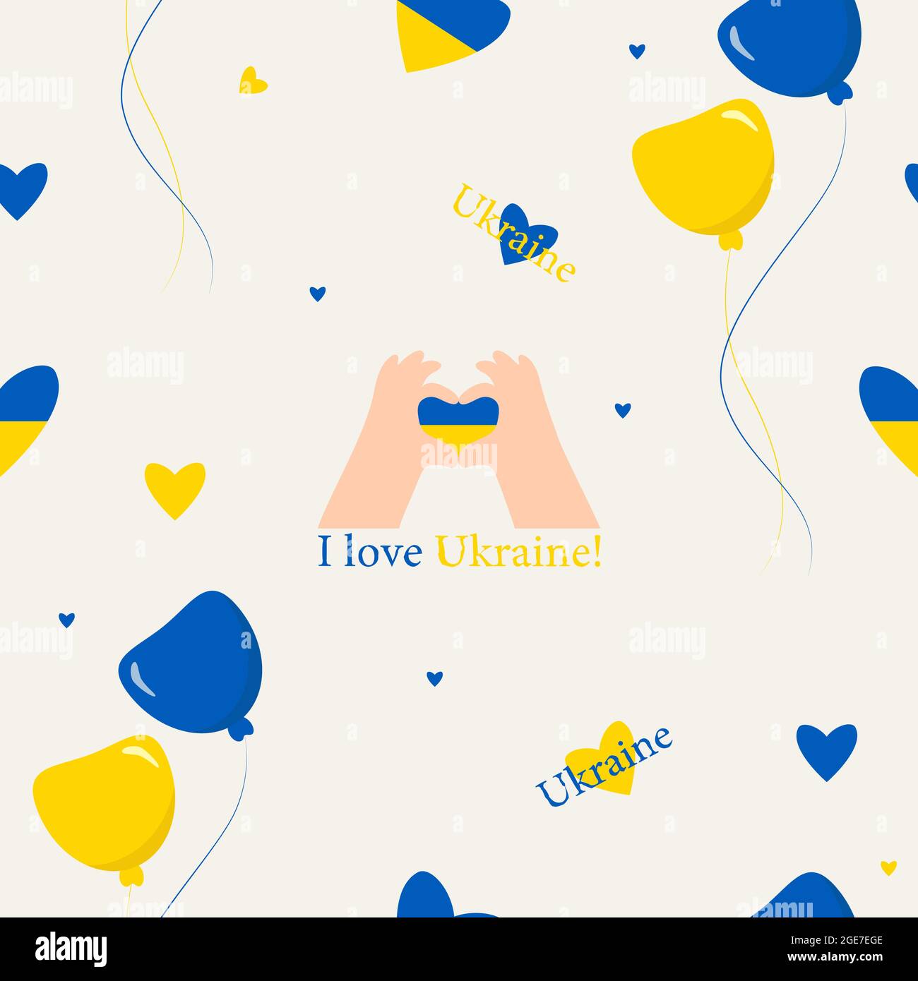 Seamless pattern with Ukrainian symbols. Hand gesture making a heart ...