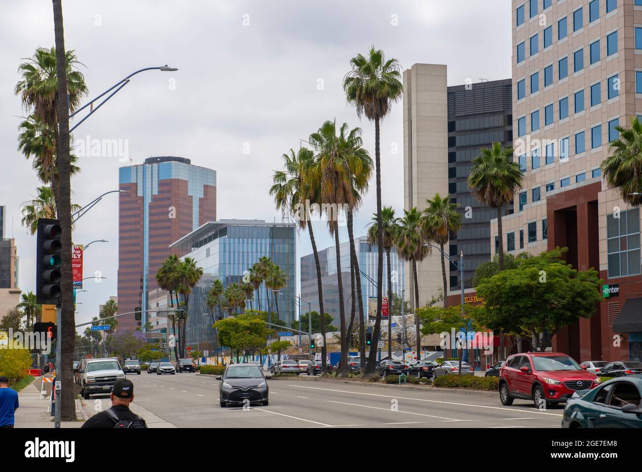Long Beach modern buildings on Ocean Blvd at Pacific Avenue in downtown ...