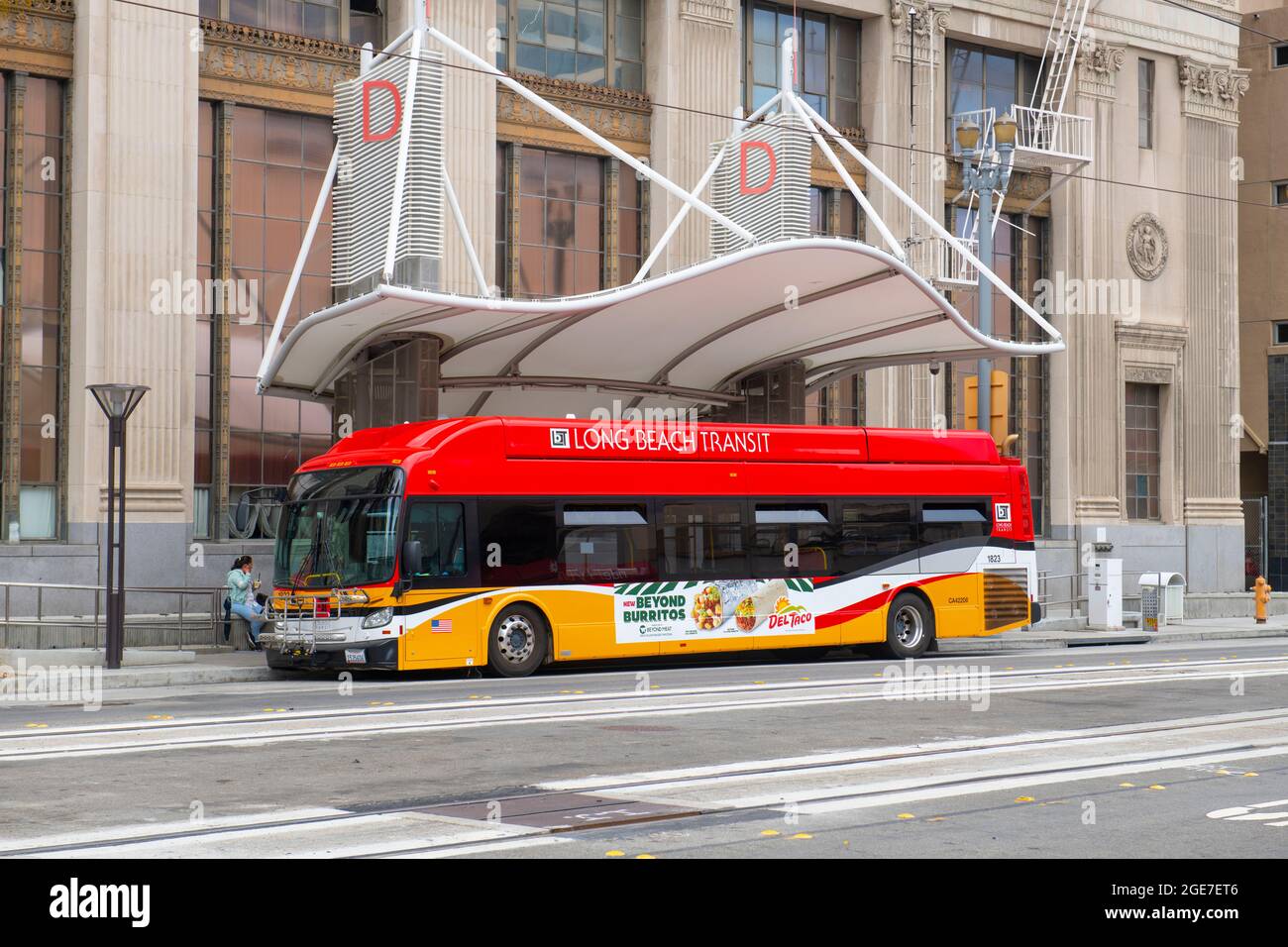 Long Beach Transit bus on E 1st Street in City of Long Beach, Los ...
