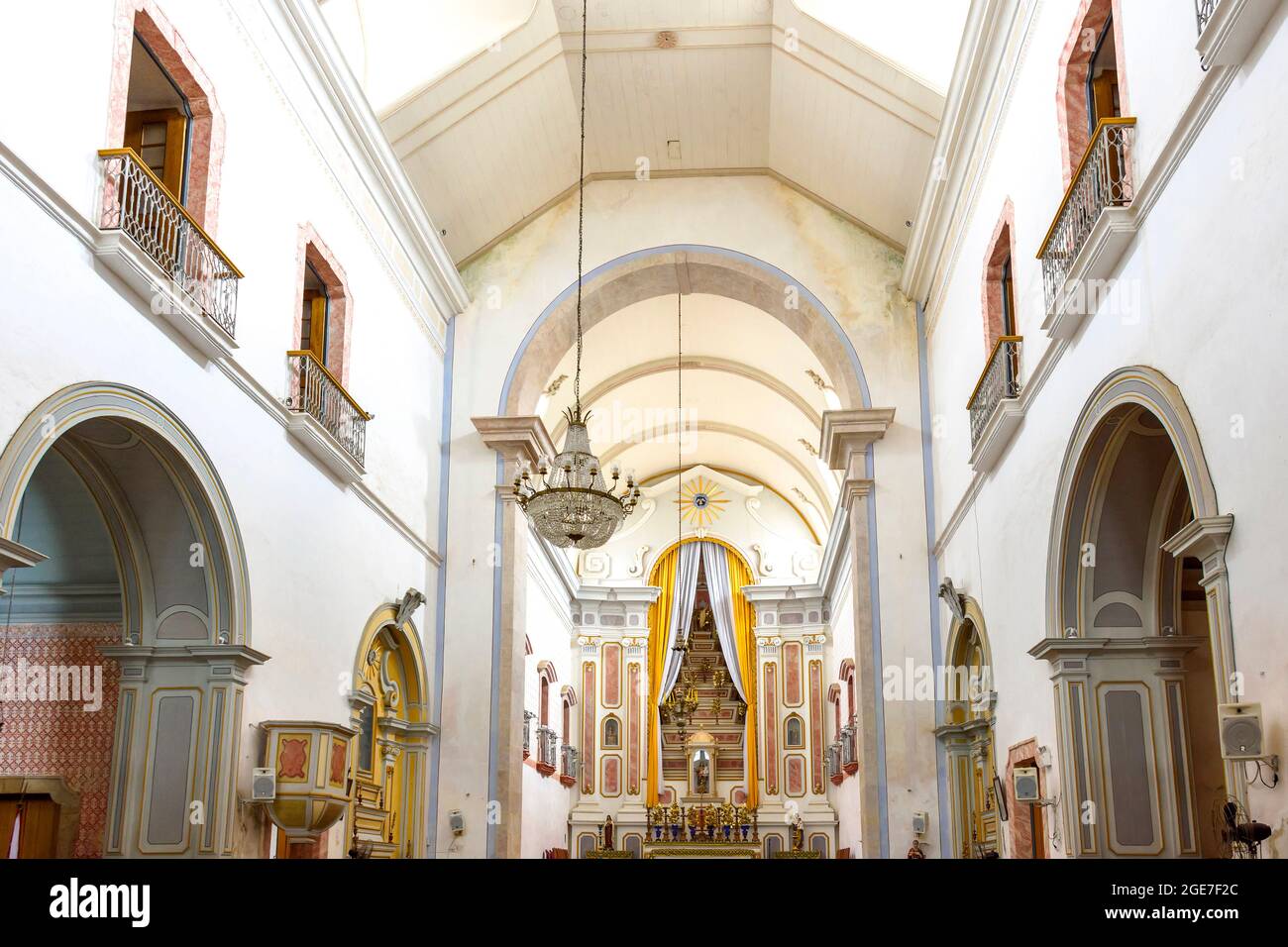 Interior and altar of a brazilian historic ancient church from the 18th ...
