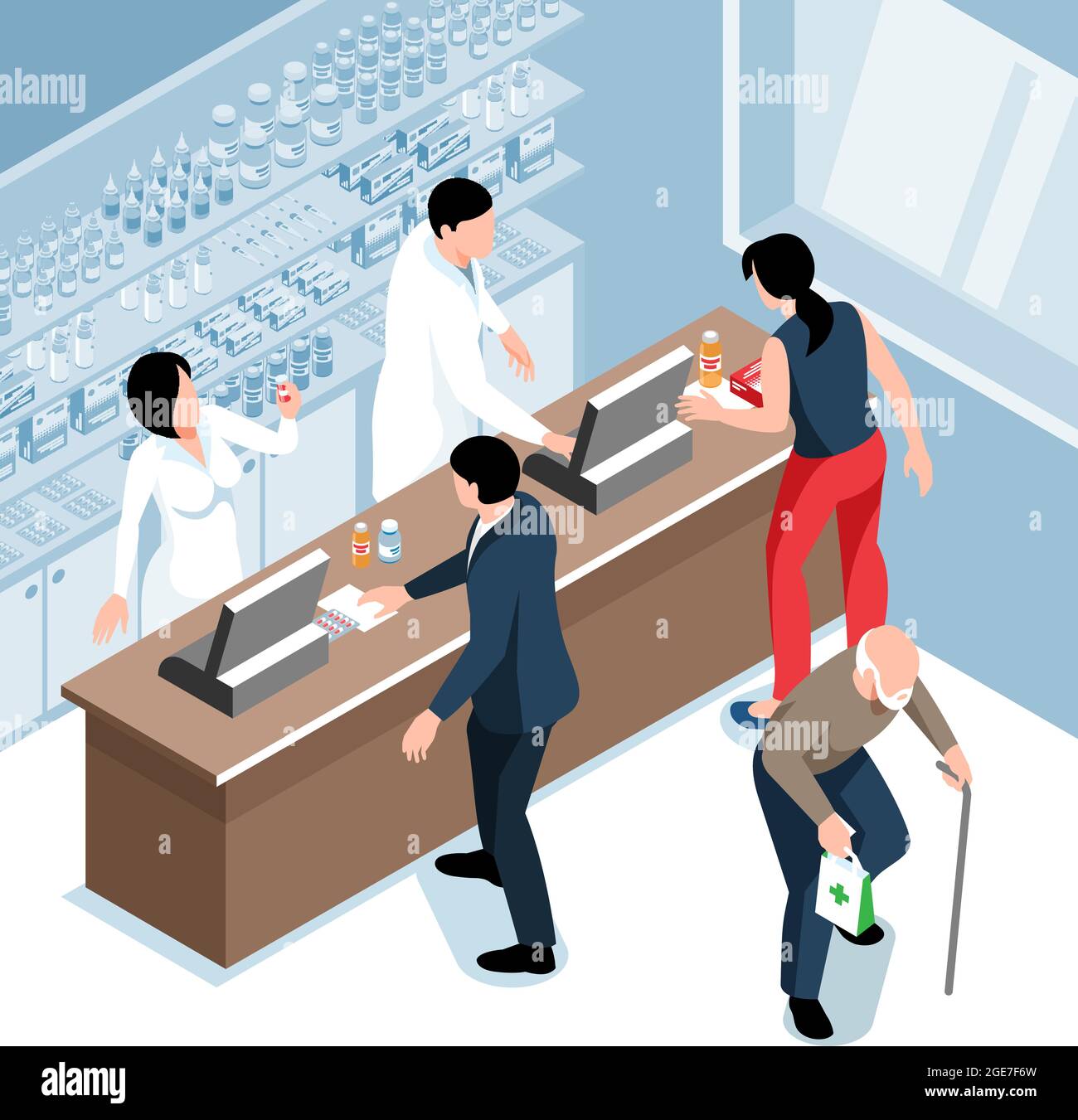 Isometric pharmacy composition with indoor view of apothecary store ...