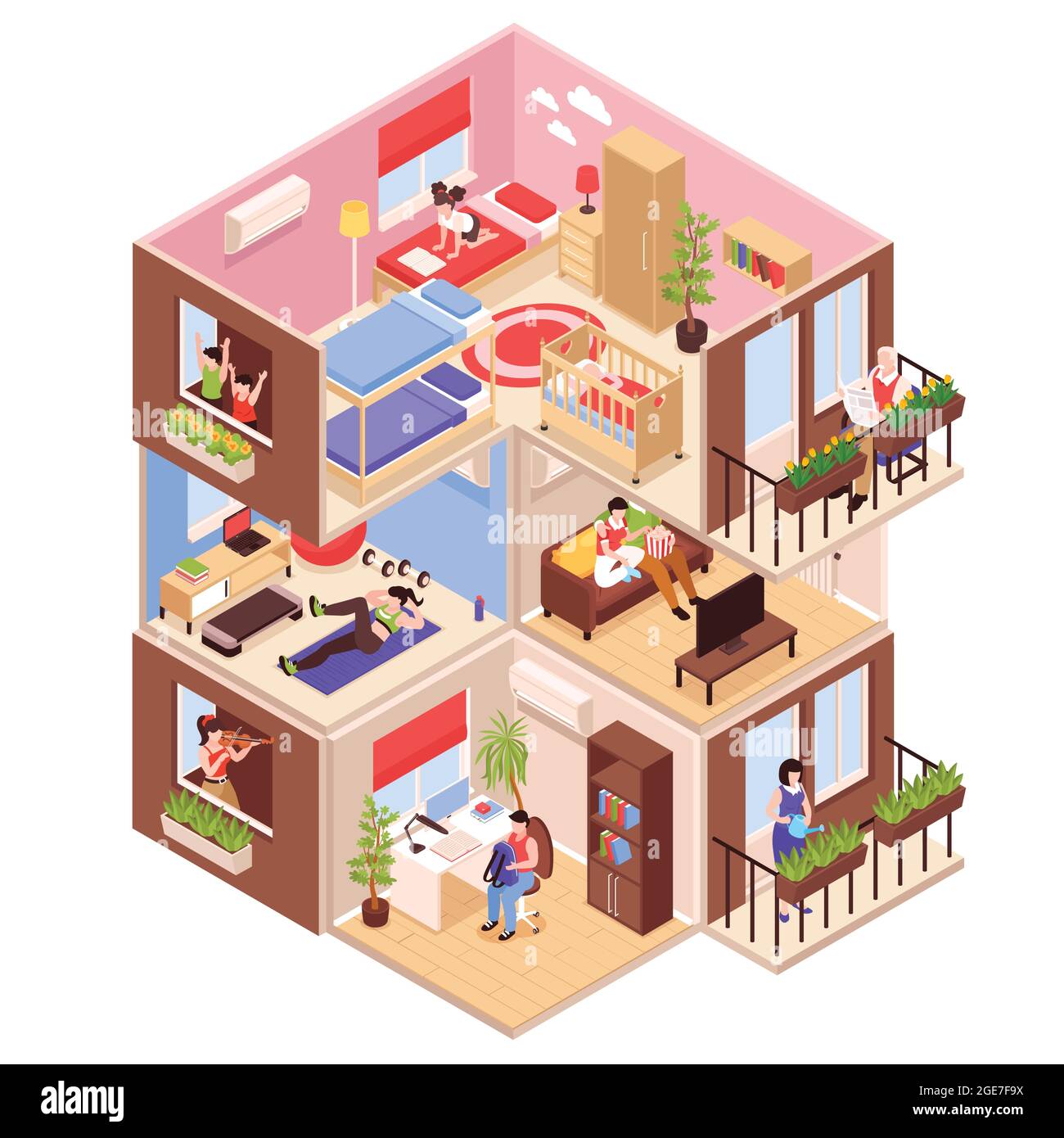 Isometric neighbors composition with profile view of high rise block ...