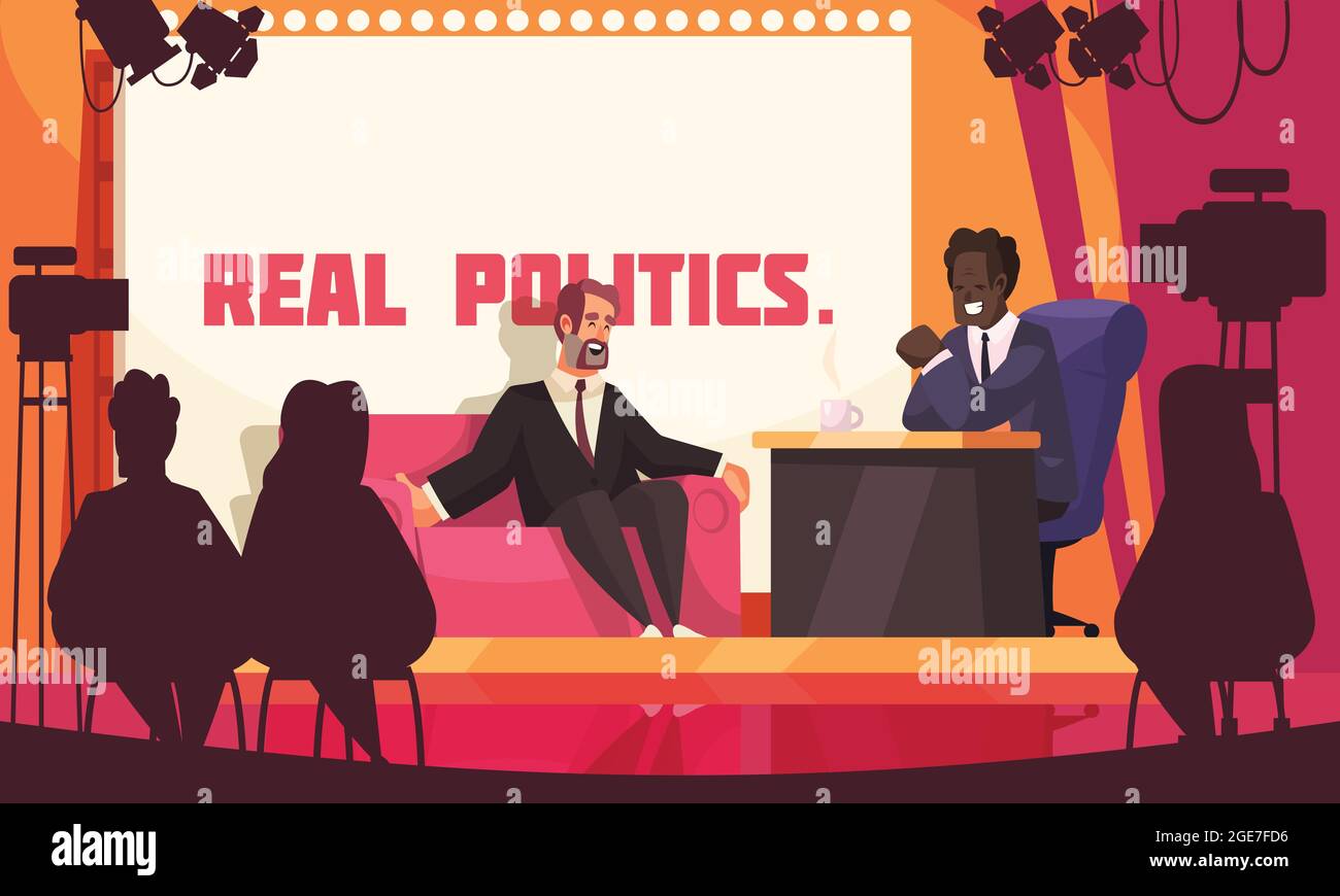 Real politics in tv studio colored poster with two men in costumes ...