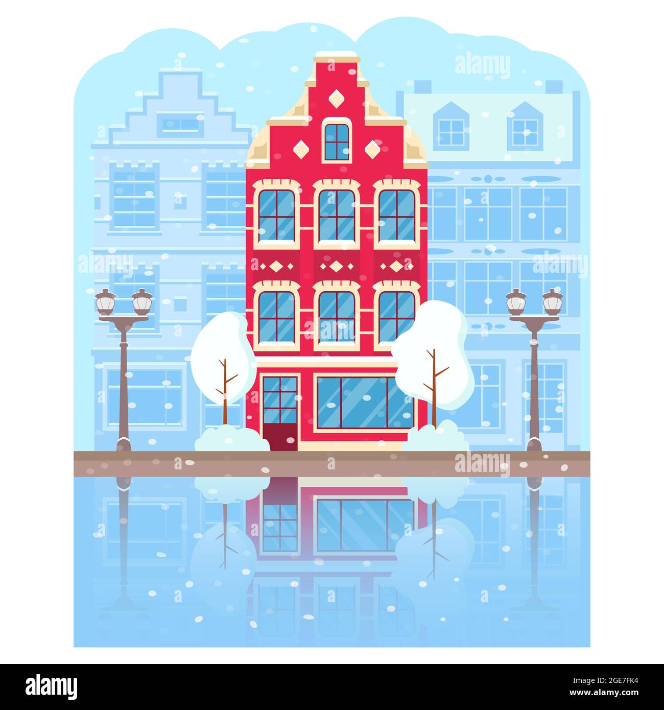 Falling snow street. Vector flat illustration Stock Vector Image & Art ...