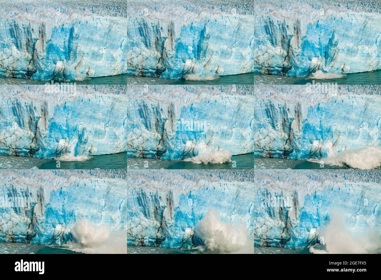Composite timelapse image of an iceberg falling off Perito Moreno ...