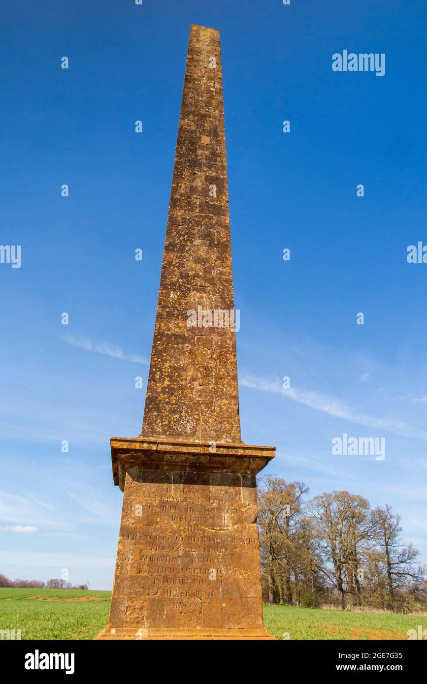 UK, England, Oxfordshire, Wroxton, Abbey Estate, circa 1750 obelisk ...