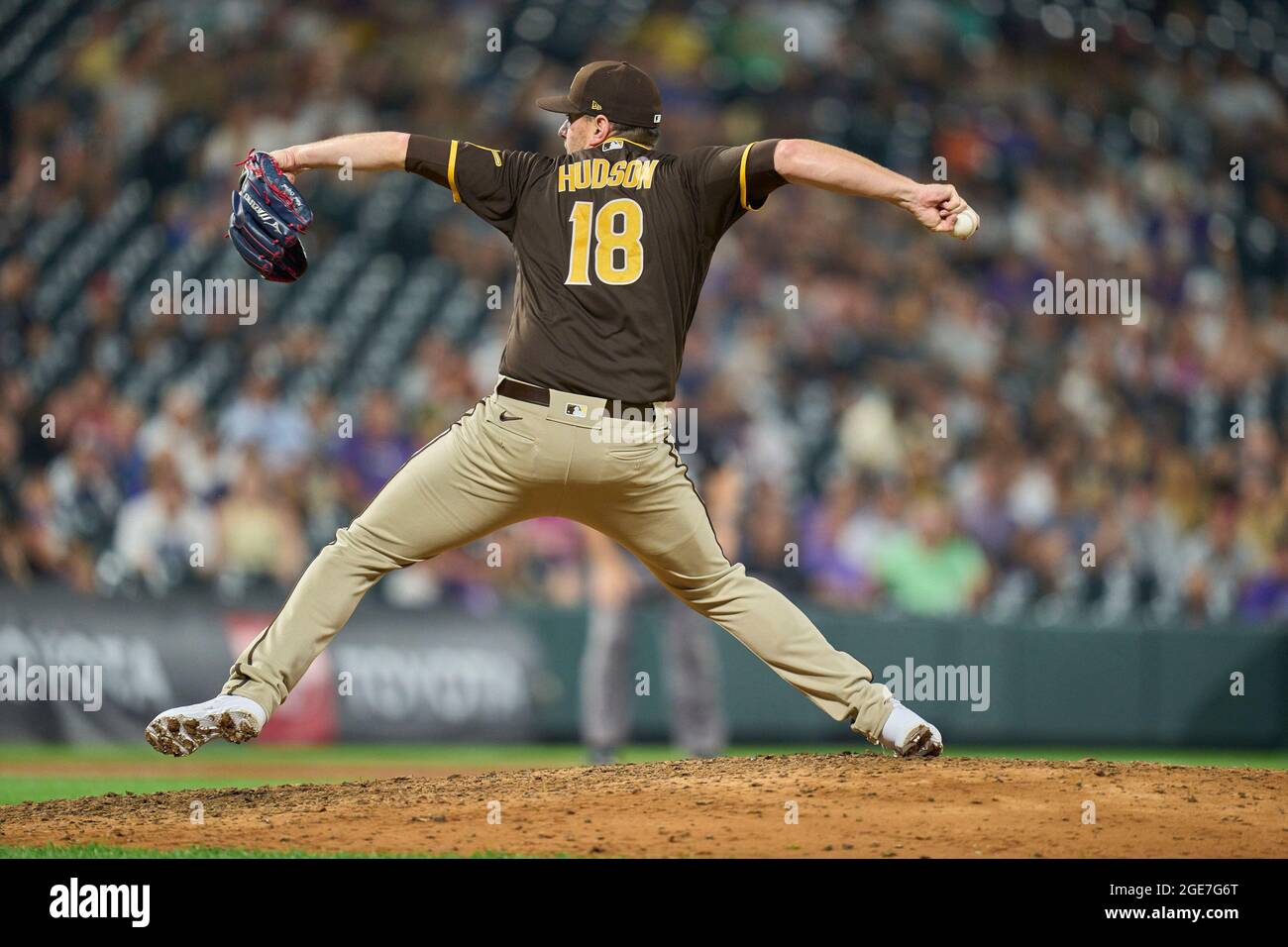 Denver, US, 16/08/2021, August 16 2021: San Diego pitcher Daniel Hudson ...