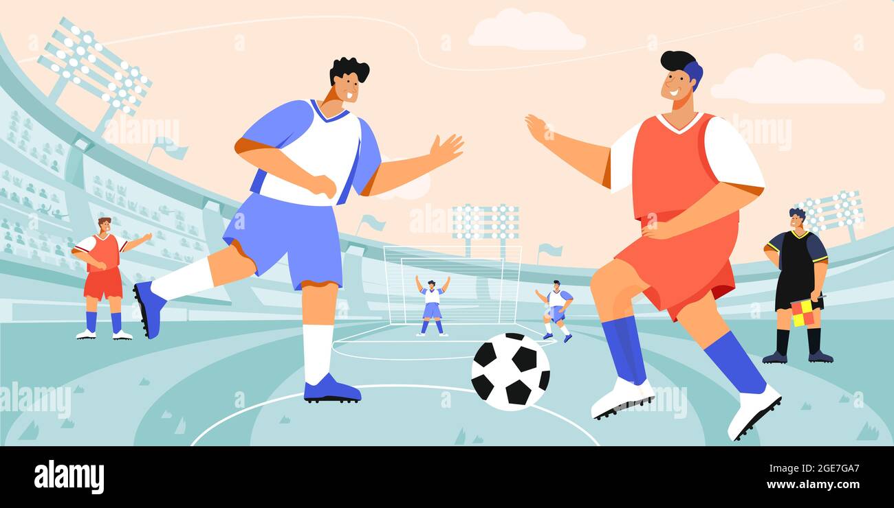 Football stadium player composition with open air soccer arena ...