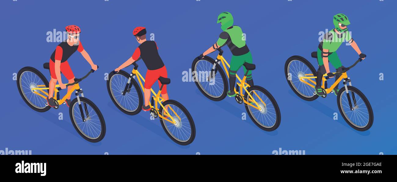Sport cycling isometric set with isolated images different angle views ...