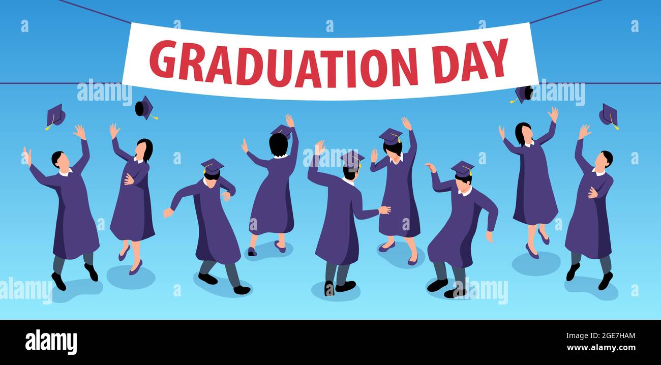 Isometric graduation horizontal composition with editable text placard ...