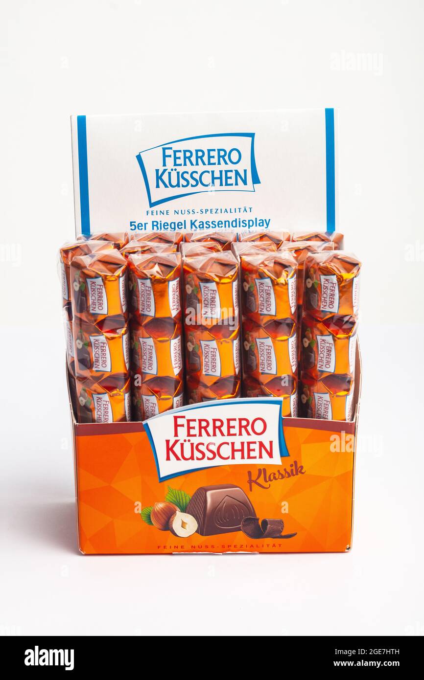 HUETTENBERG, GERMANY - 2021-07-24, Box of Ferrero Kuesschen chocolates ...