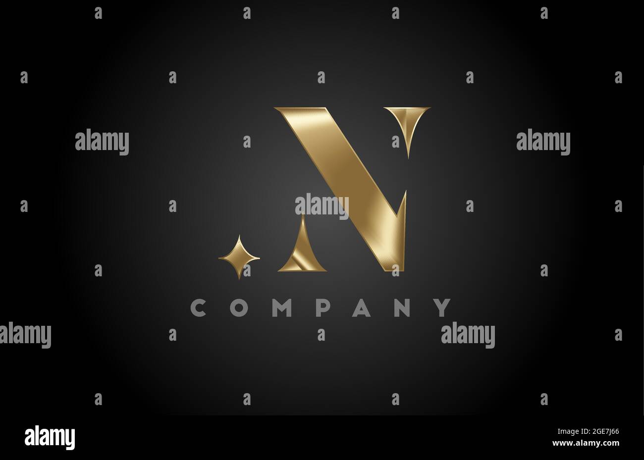 N gold metal alphabet letter icon logo template. Company and business ...
