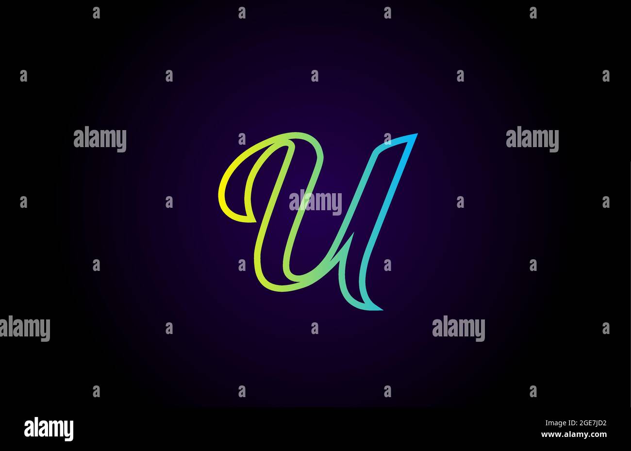 U green yellow creative handwritten alphabet letter logo for branding ...