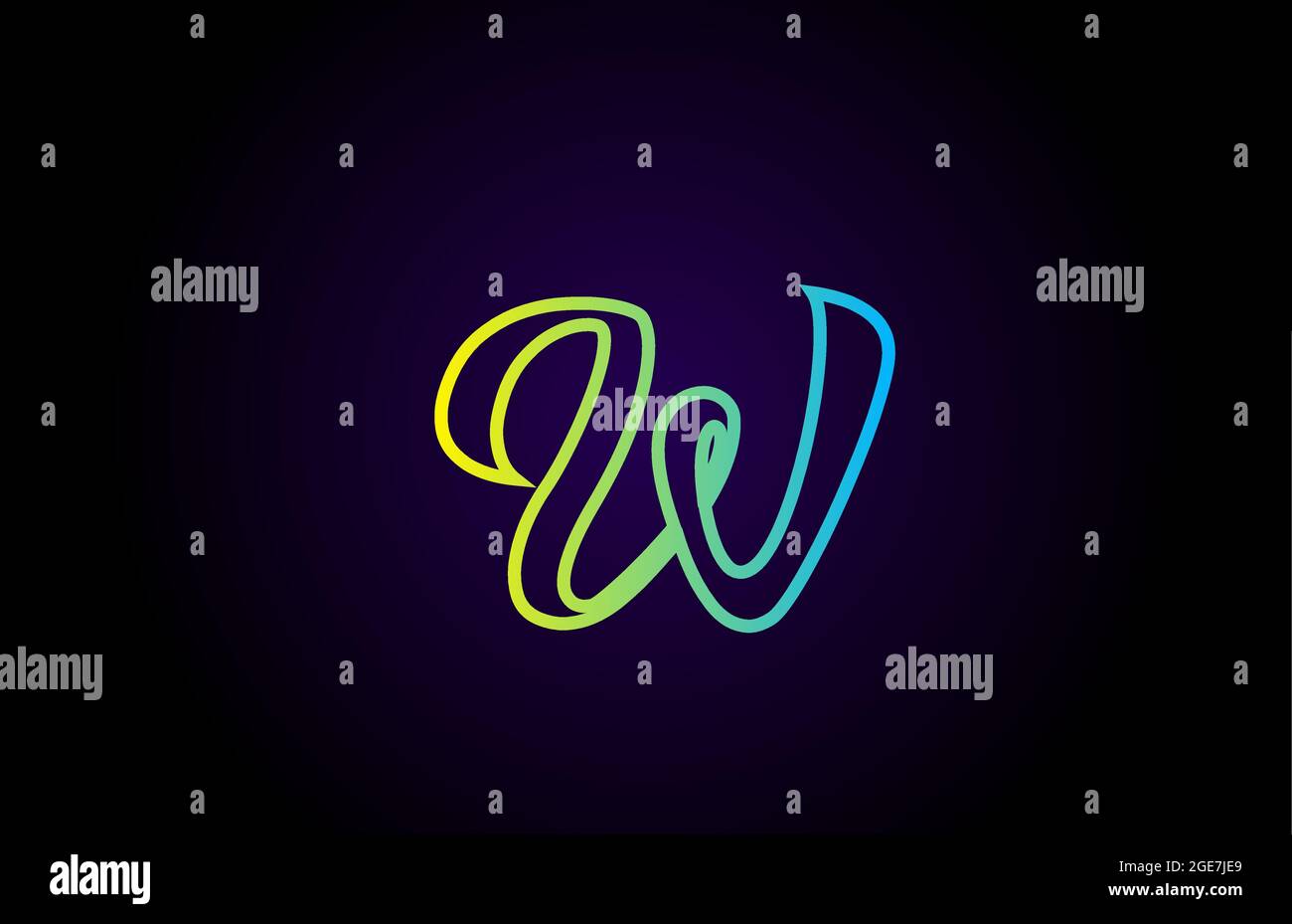 W green yellow creative handwritten alphabet letter logo for branding ...