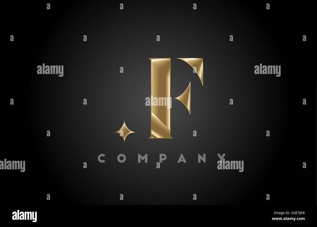 F gold metal alphabet letter icon logo template. Company and business ...