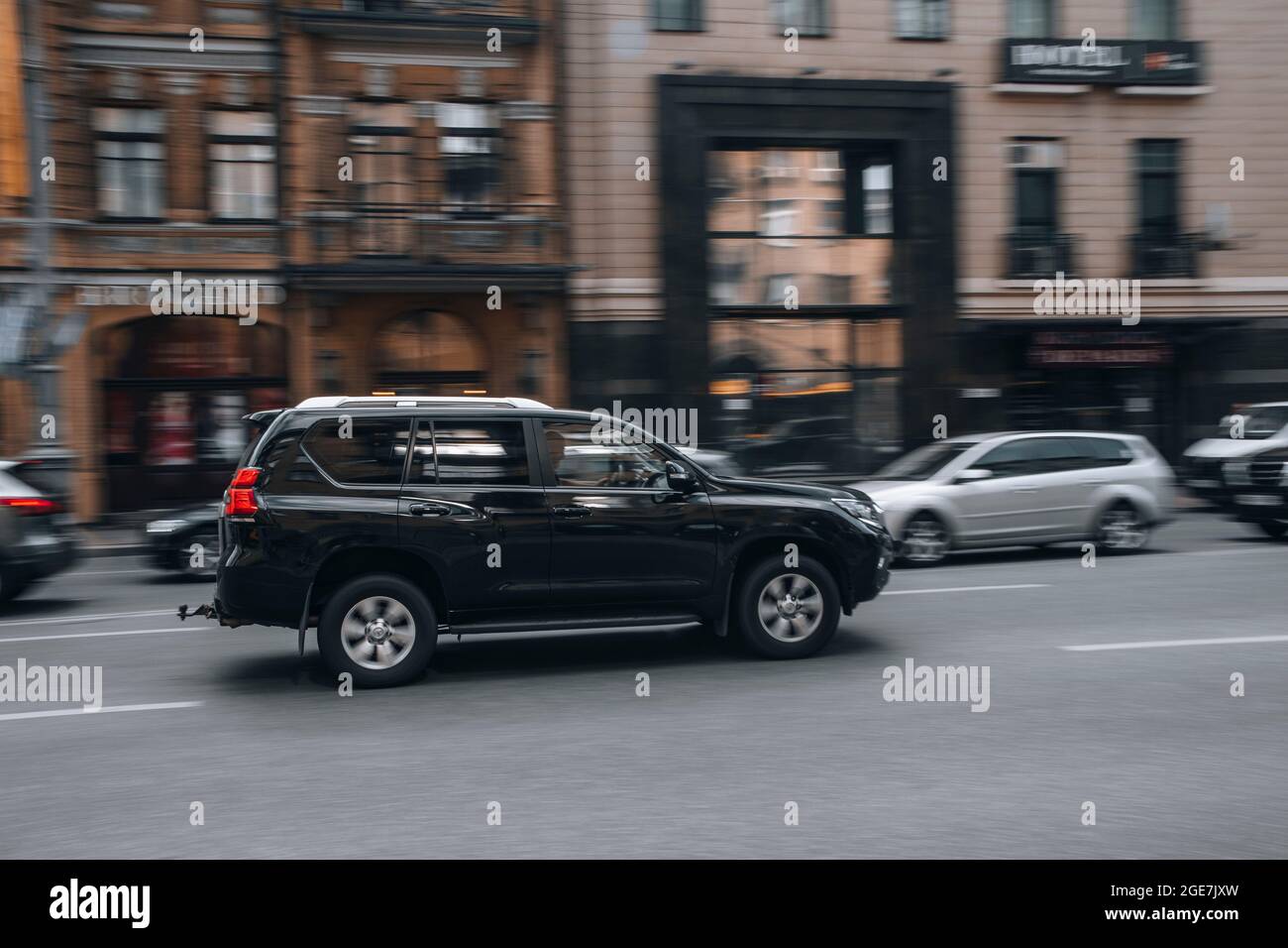 Ukraine, Kyiv - 2 June 2021: Black Toyota Land Cruiser Prado car moving ...